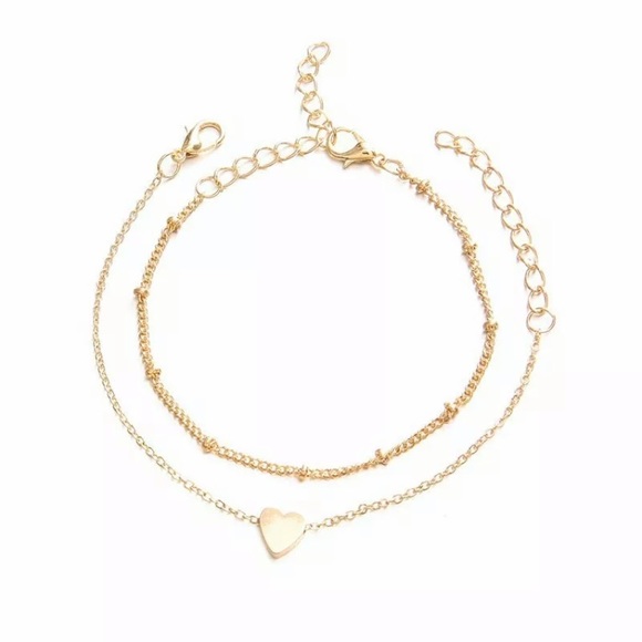 Jewelry | Two Piece Gold Heart Bracelet Set | Poshmark